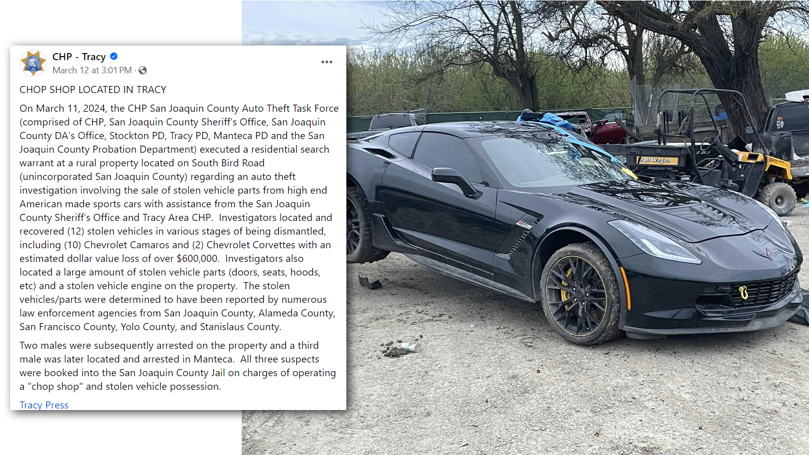 Police Raid Chop Shop, Recover $600K Worth of Stolen Corvettes and ...