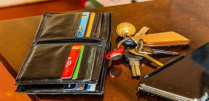 wallet, keys and credit cards