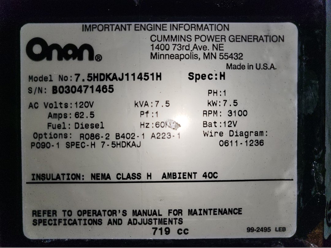 Onan 7500 QUIET DIESEL GENERATOR RV for Sale in GULFPORT, MS | RacingJunk