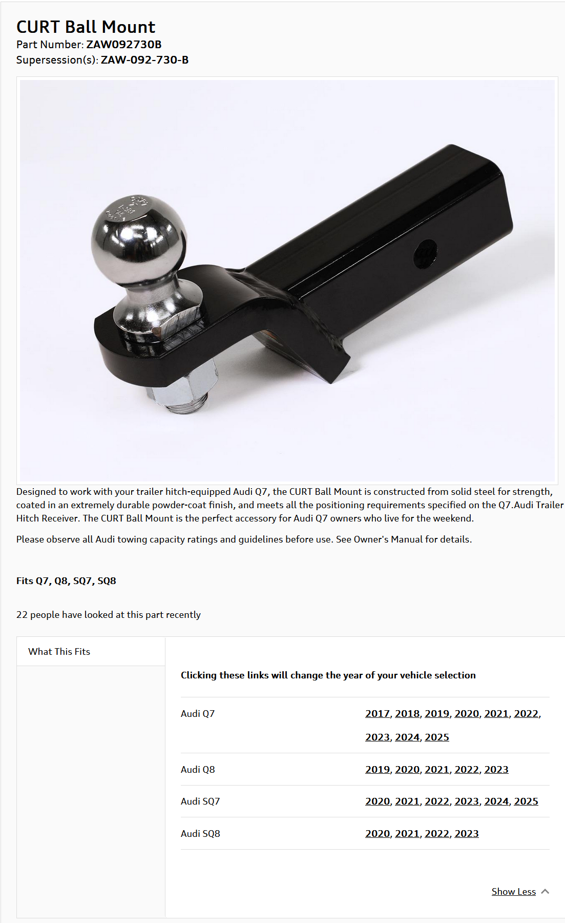 Trailer hitch ball mount recommendation? - AudiWorld Forums