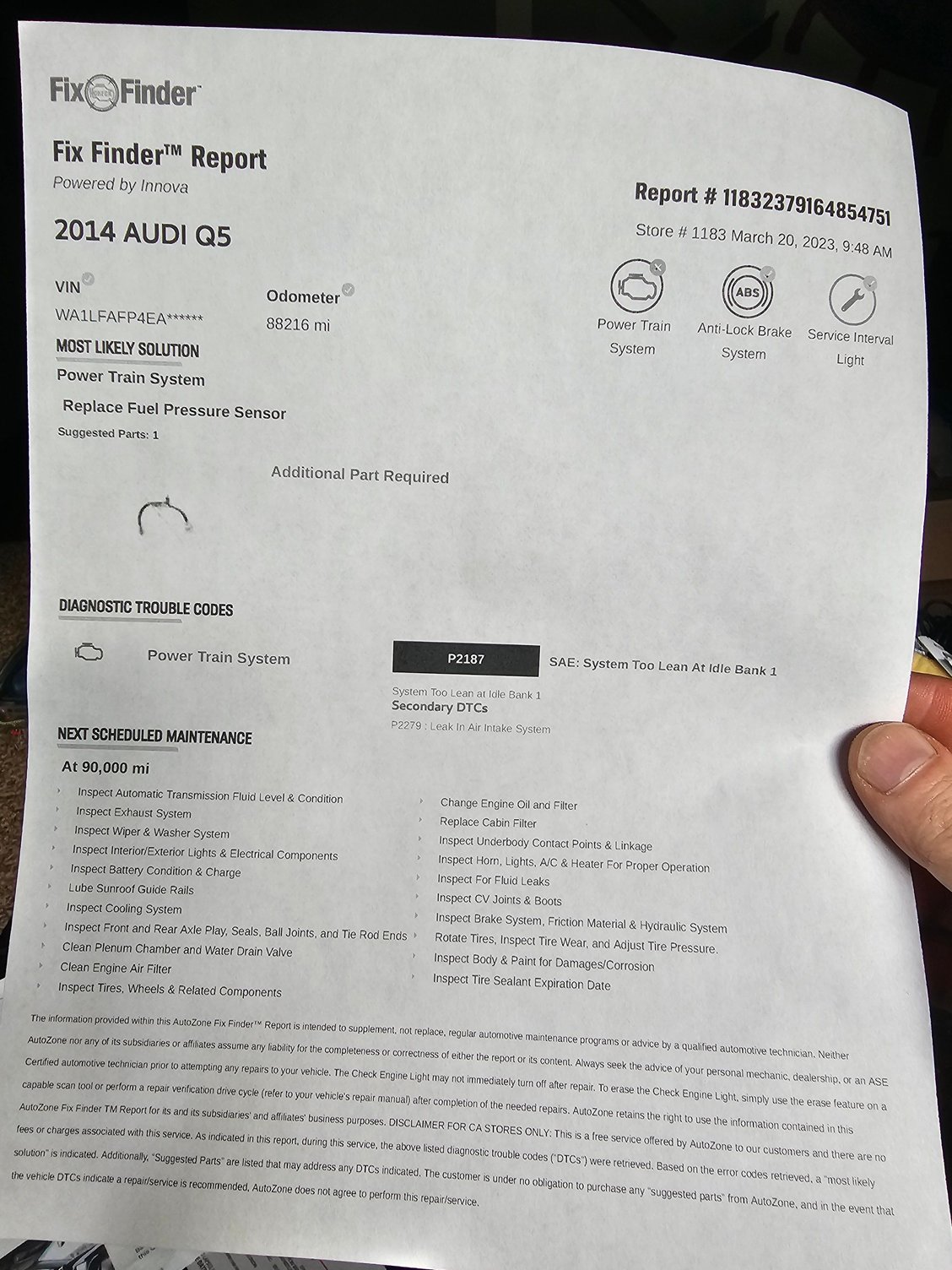 14' 2.0t quattro running lean P2187 and P2279 codes - AudiWorld Forums