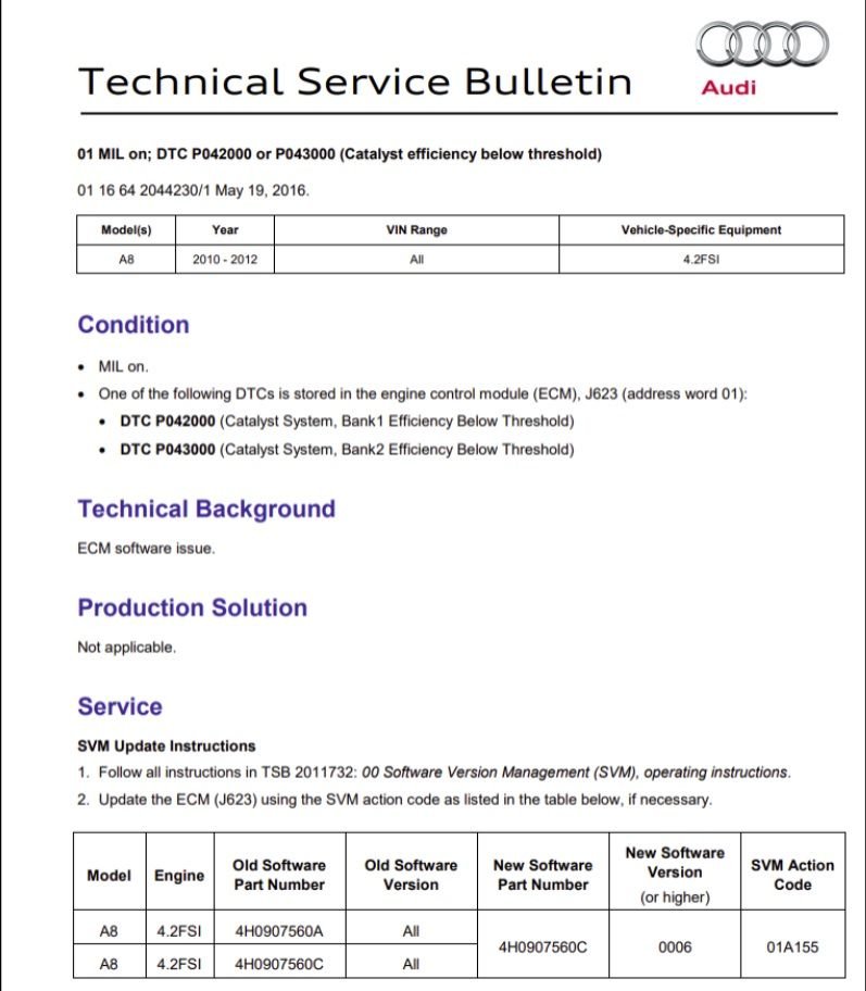 Catalytic Converters/O2 Sensors - PO420 code - AudiWorld Forums