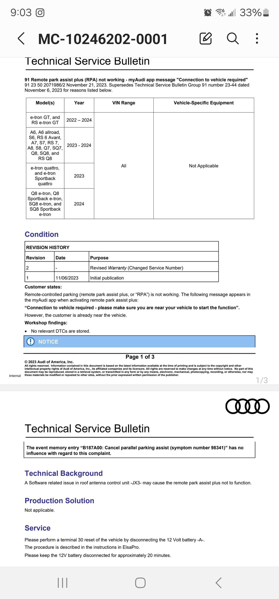 Remote Park Assist Plus from MyAudi app - doesn't work - AudiWorld Forums