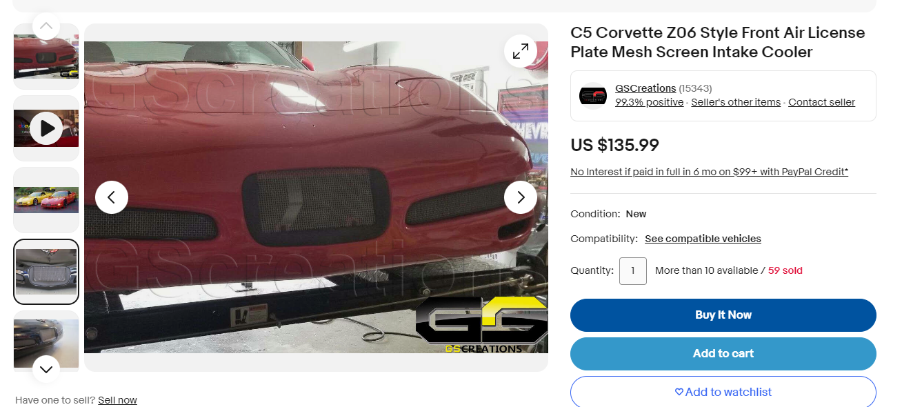 FS (For Sale) ZO6 front screens and matching license plate filler ...