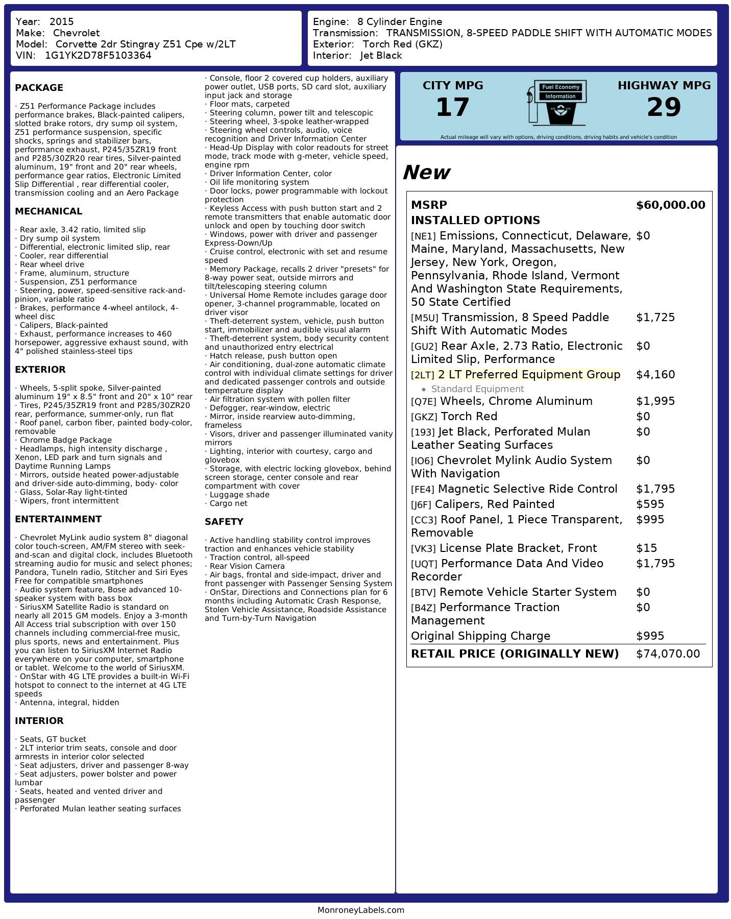 Window Sticker / Build Sheet - CorvetteForum - Chevrolet Corvette Forum ...