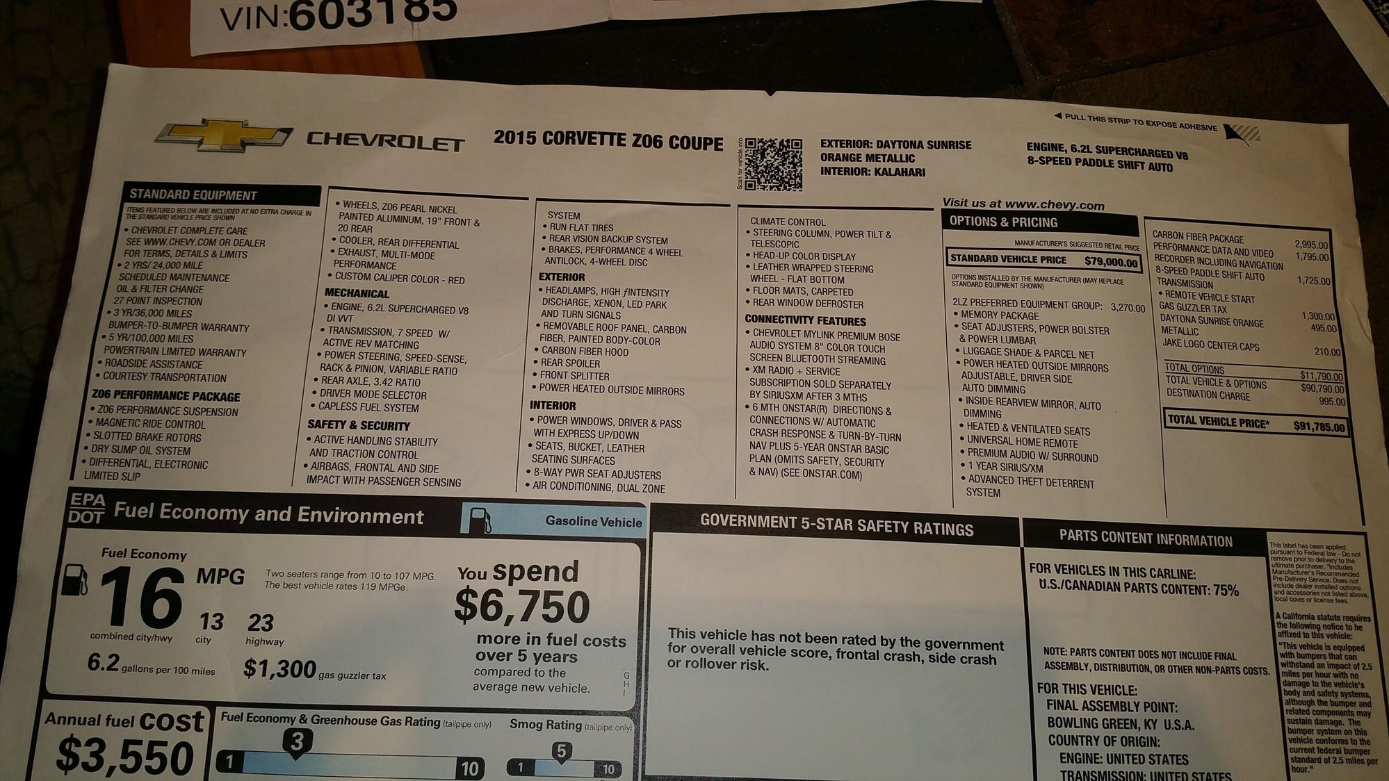 Build sheet - CorvetteForum - Chevrolet Corvette Forum Discussion