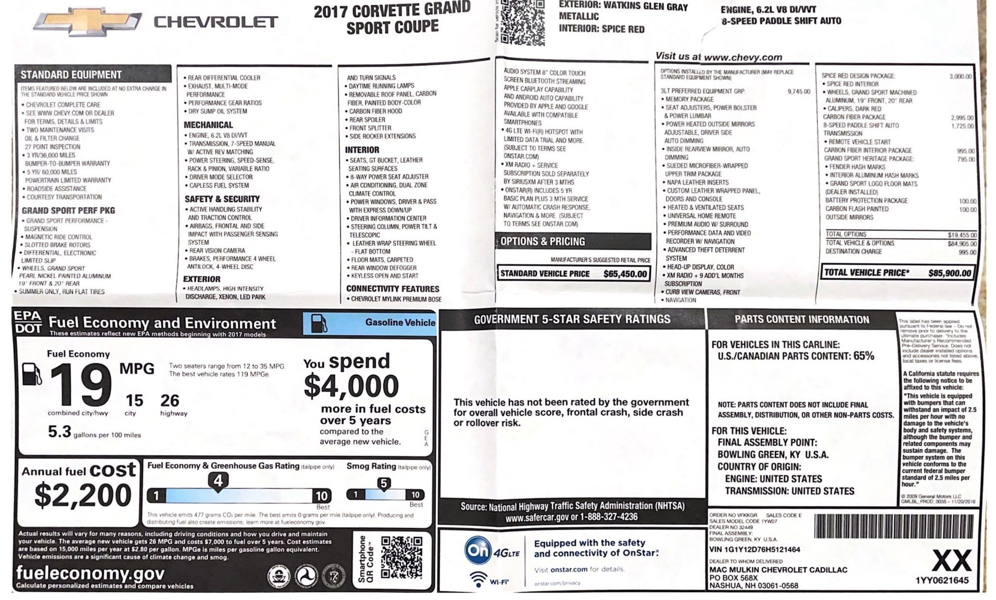 FS (For Sale) SOLD - 2017 Grand Sport, Coupe, 8sp Auto, 3LT, Gray/Spice ...