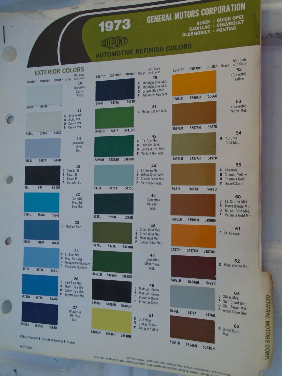 FS (For Sale) 1973 Color chip chart - CorvetteForum - Chevrolet ...