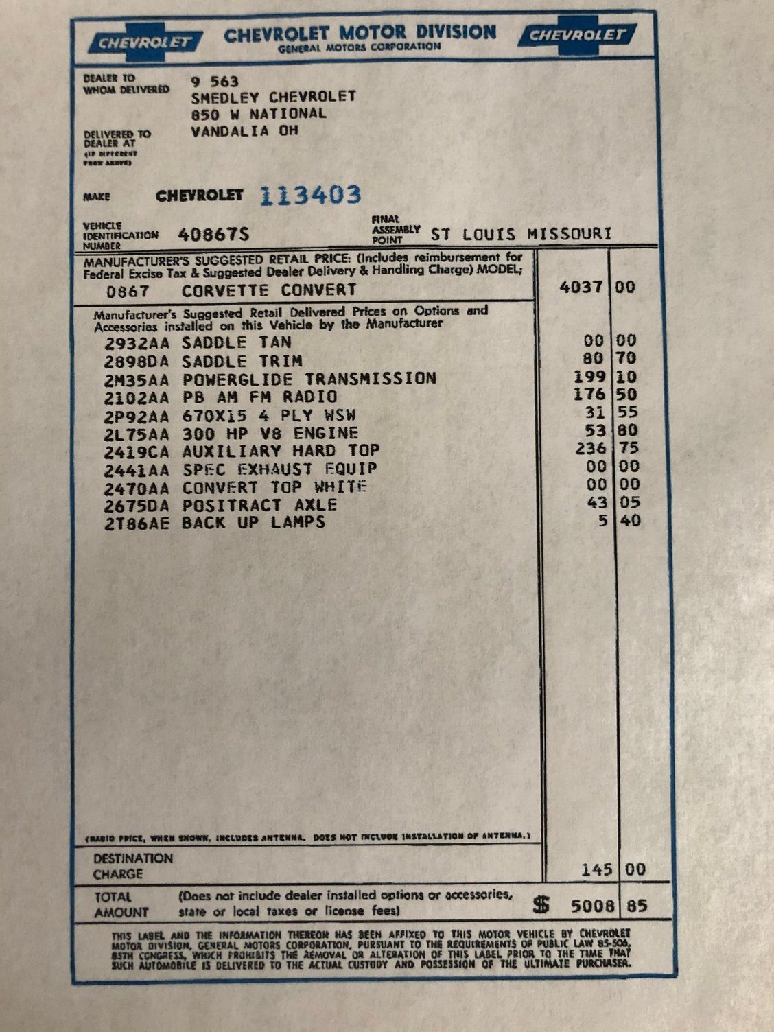 Window Sticker - CorvetteForum - Chevrolet Corvette Forum Discussion