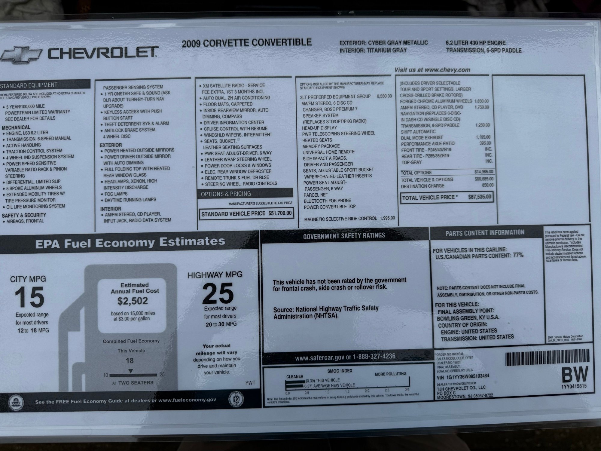 FS (For Sale) 2009 Convertible 3LT Auto Mag Ride PFF - CorvetteForum ...