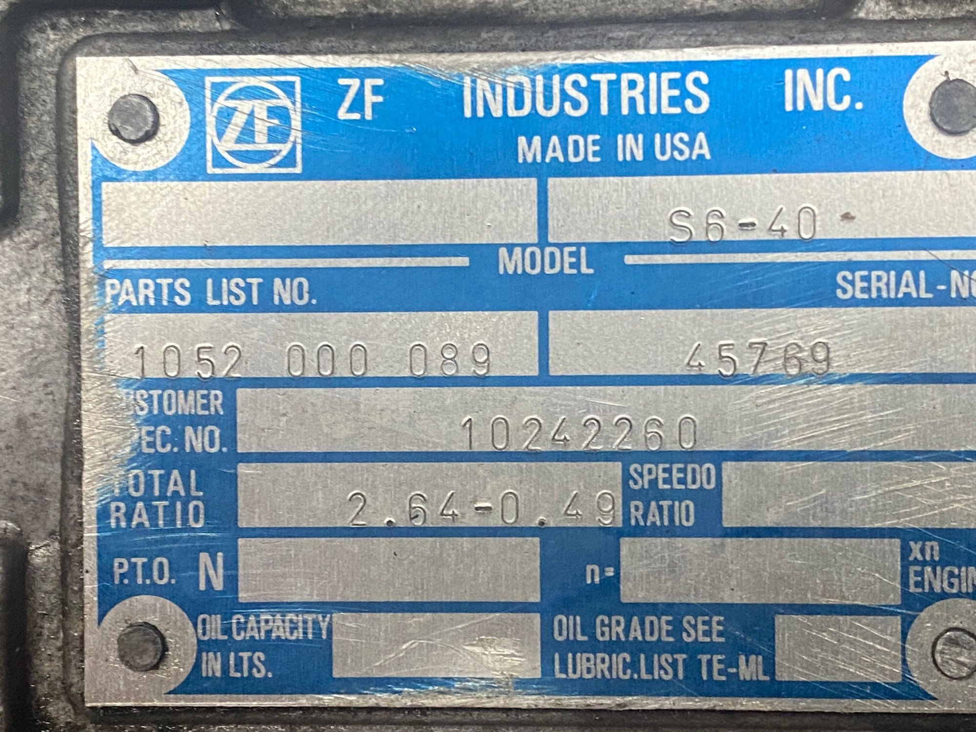 WTB (Want To Buy) Zf6 transmission blue or black tag - CorvetteForum ...