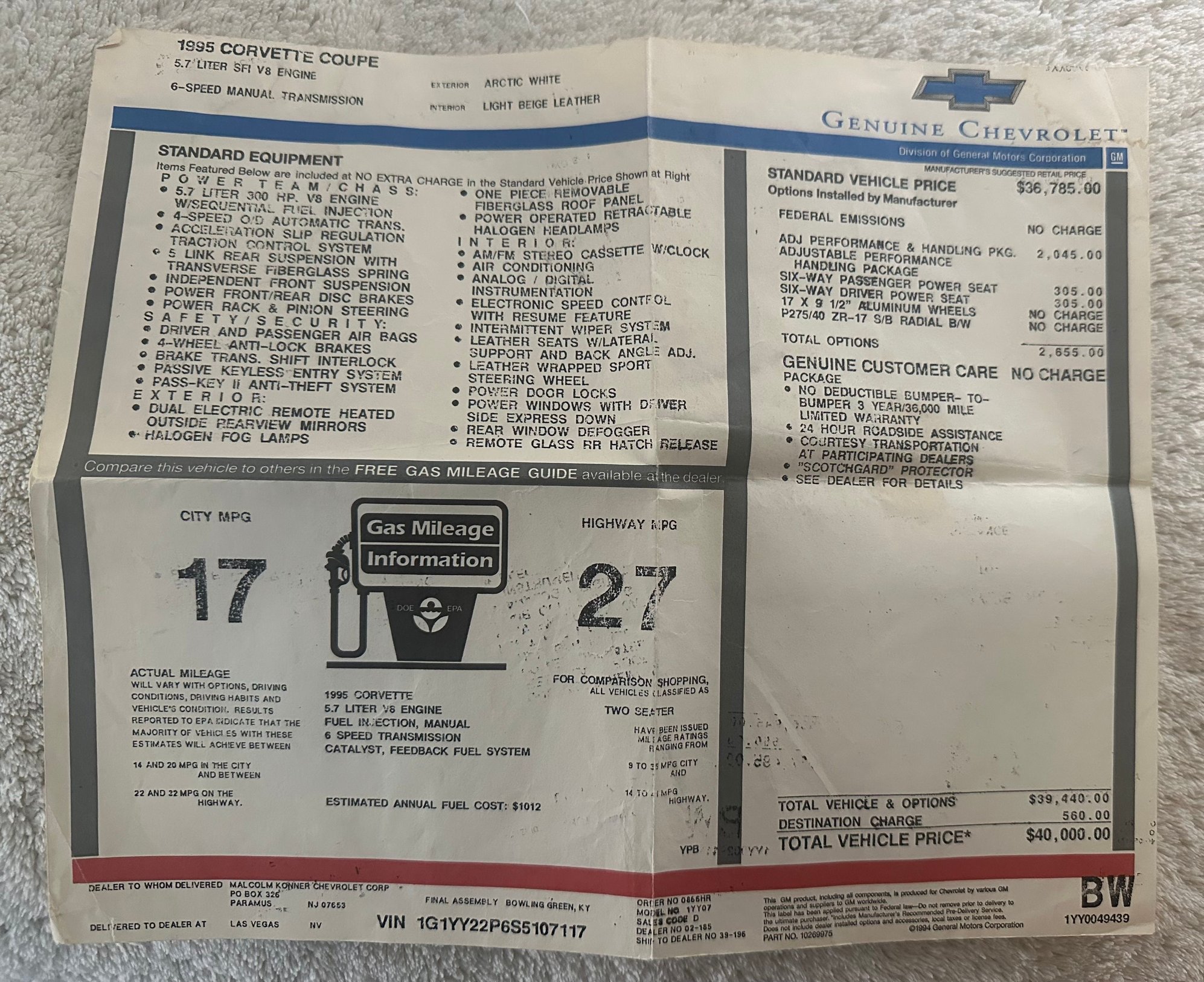 FS (For Sale) Free window sticker if this is your Corvette ...