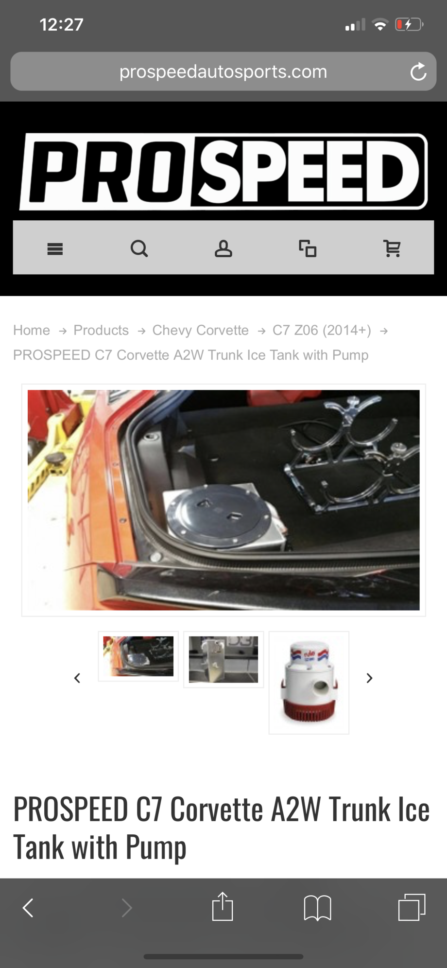 FS (For Sale) PROSPEED C7 Corvette A2W Trunk Ice Tank with Pump ...