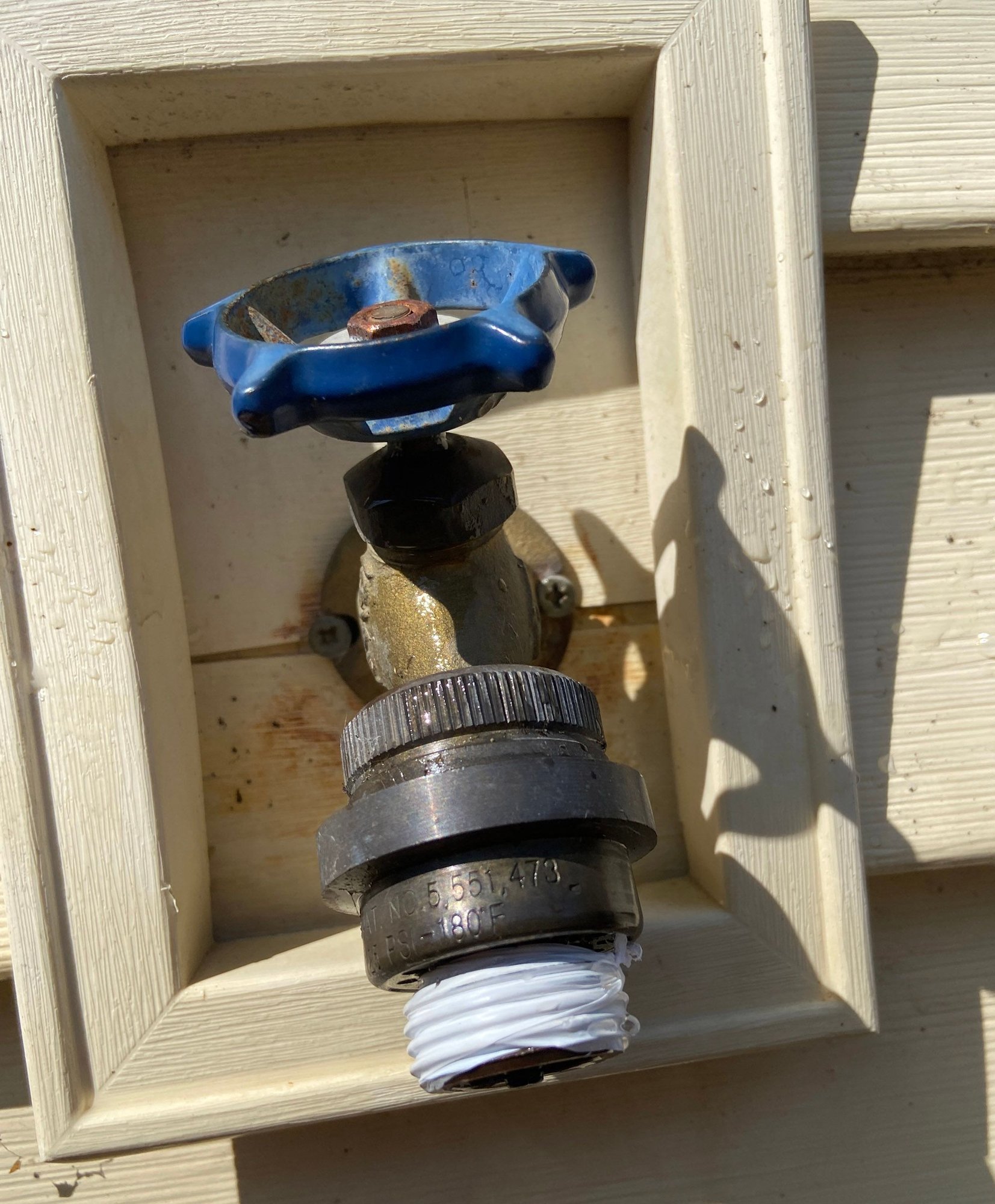 Outdoor spigot sprays water when turned off at the hose connection ...