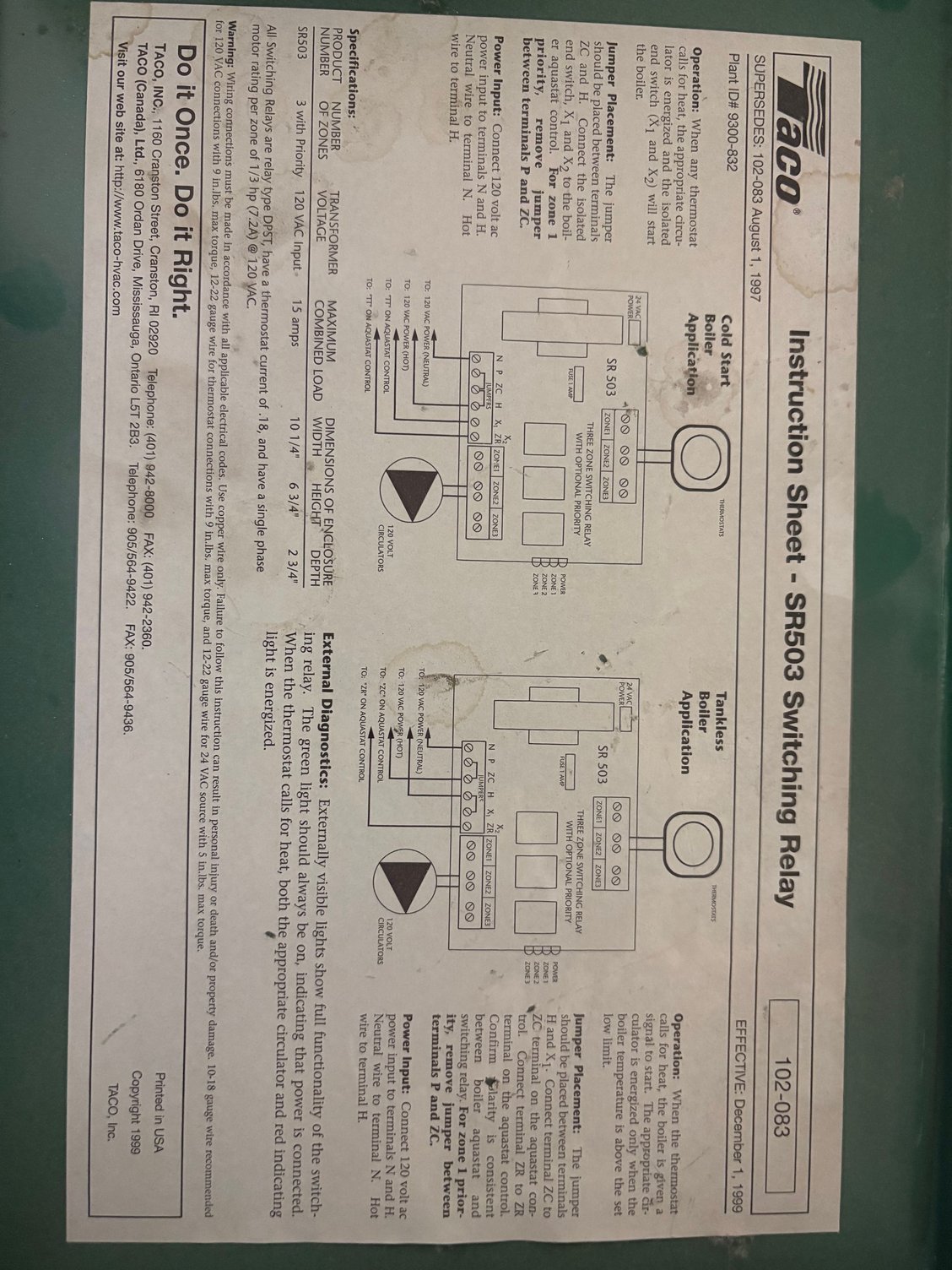 Nest with power connector to Taco SR-503 - DoItYourself.com Community ...