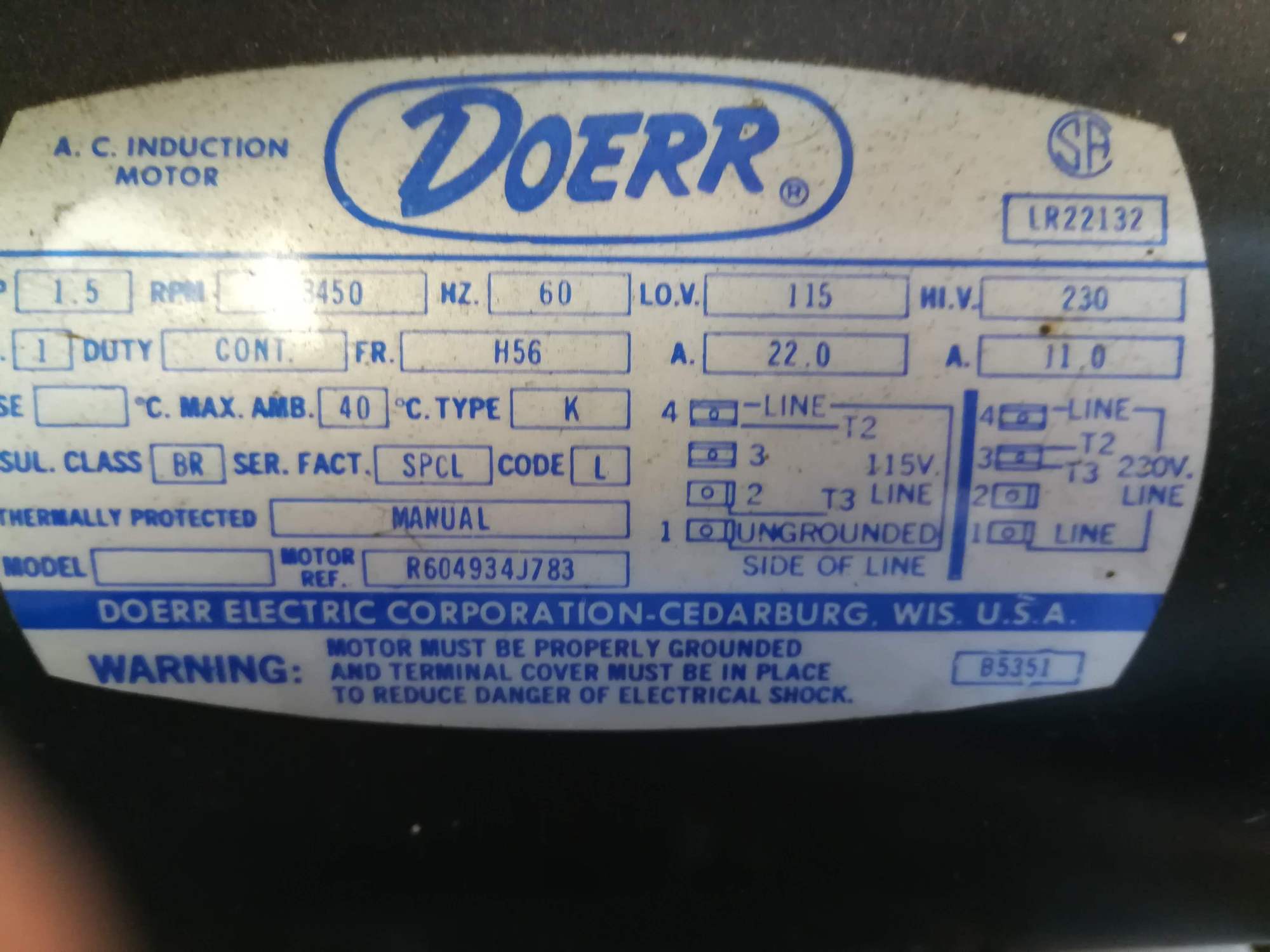 Doerr LR22132 wiring diagram - DoItYourself.com Community Forums
