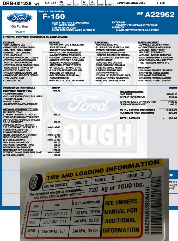 Photos of 2021 Platinum Payload Stickers! - Ford F150 Forum - Community ...