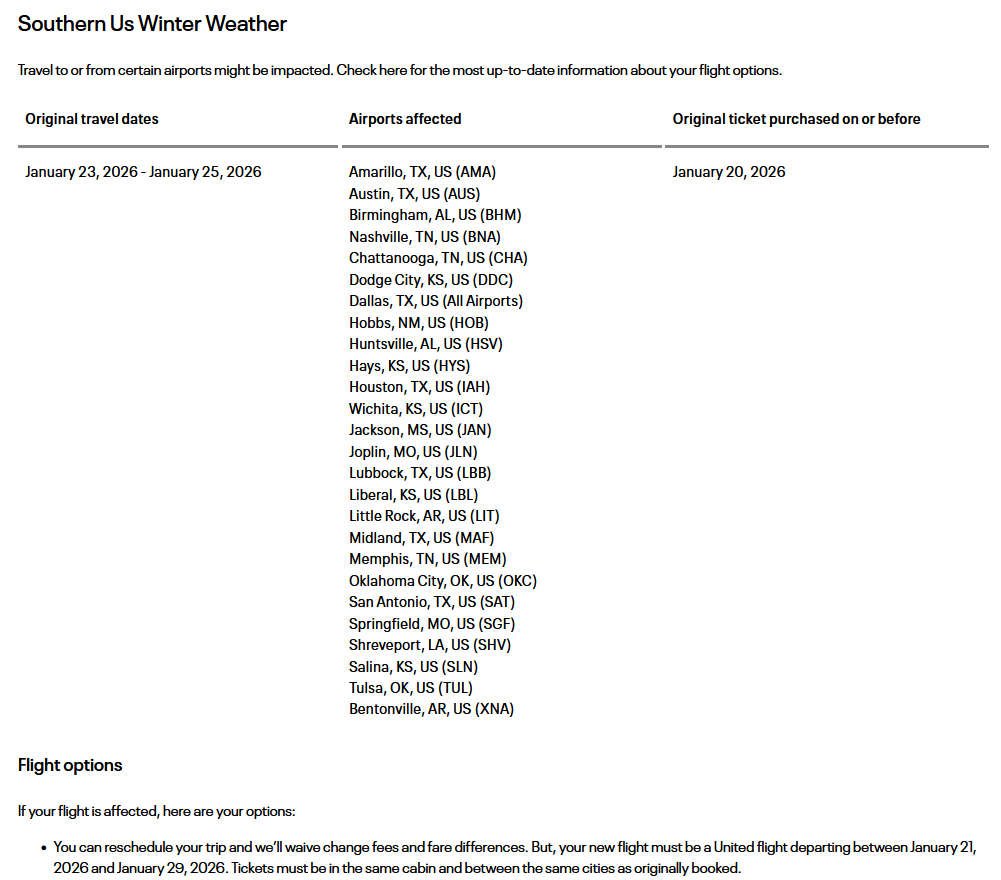 FlyerTalk Forums - Travel Waiver: Southern US Winter Weather 23-27 ...