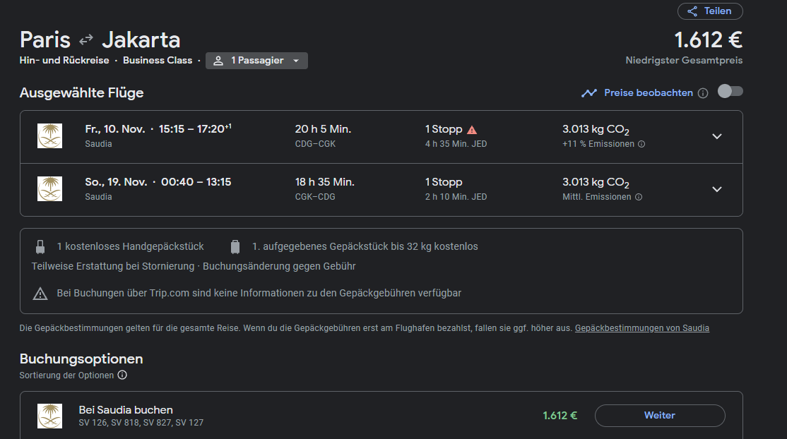 SV: CDG - CGK / 1611 € / Business - FlyerTalk Forums