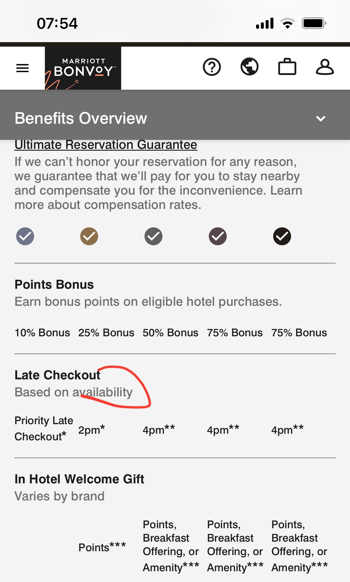 Inaccurate info on Marriott's website about late checkout benefit ...