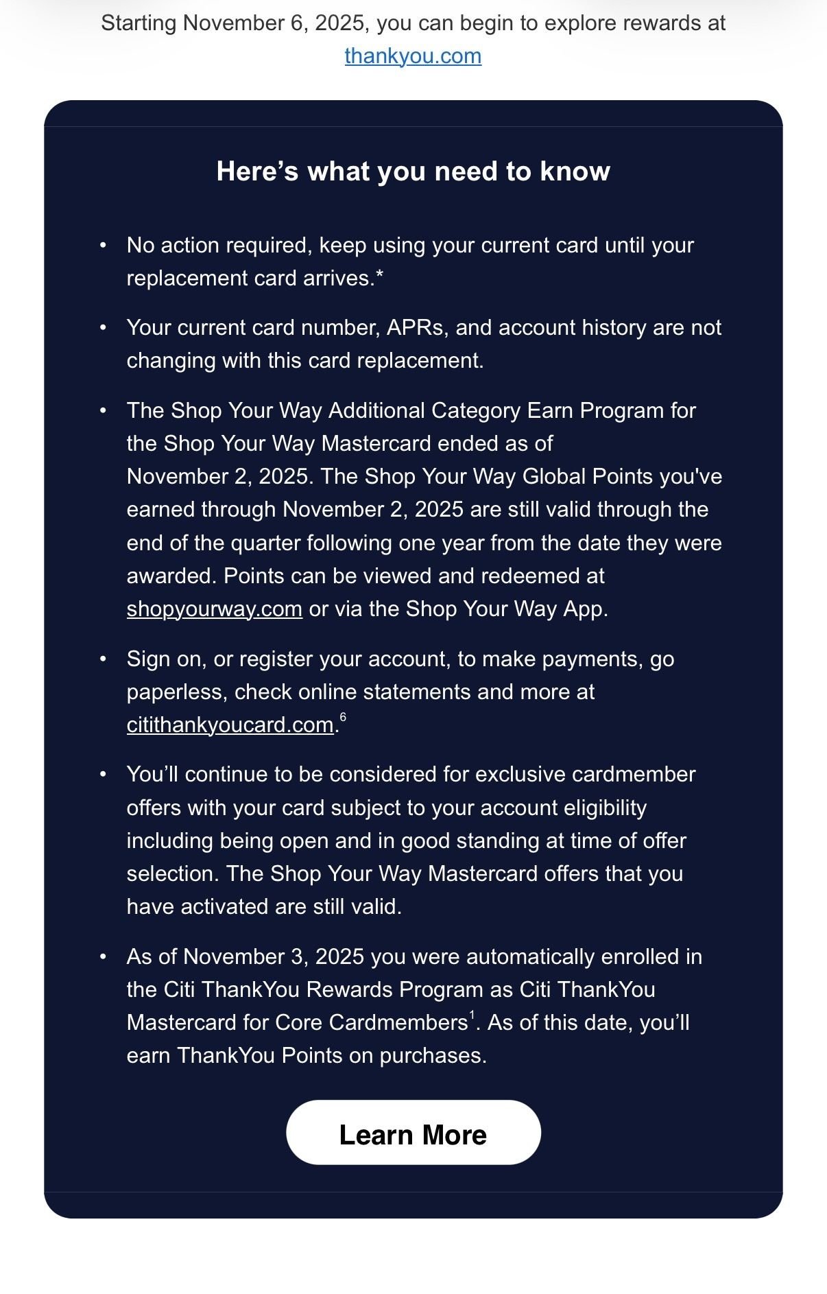 Citi Core ThankYou MasterCard, former SYW card (2025) - Page 90 ...