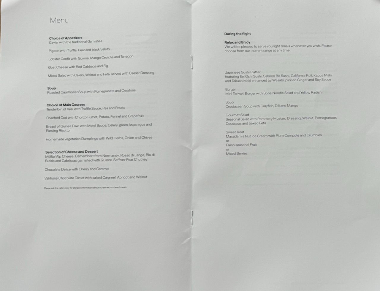 The Lufthansa Longhaul Menu Thread (business class / first class ...