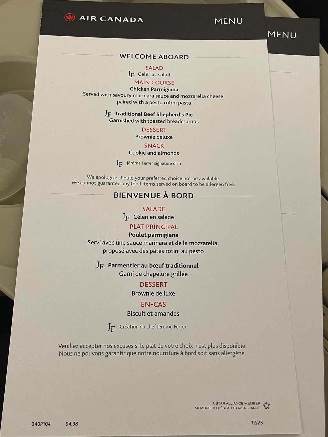 AC Food & Beverage - Premium Economy - International (Jul 2021 ...