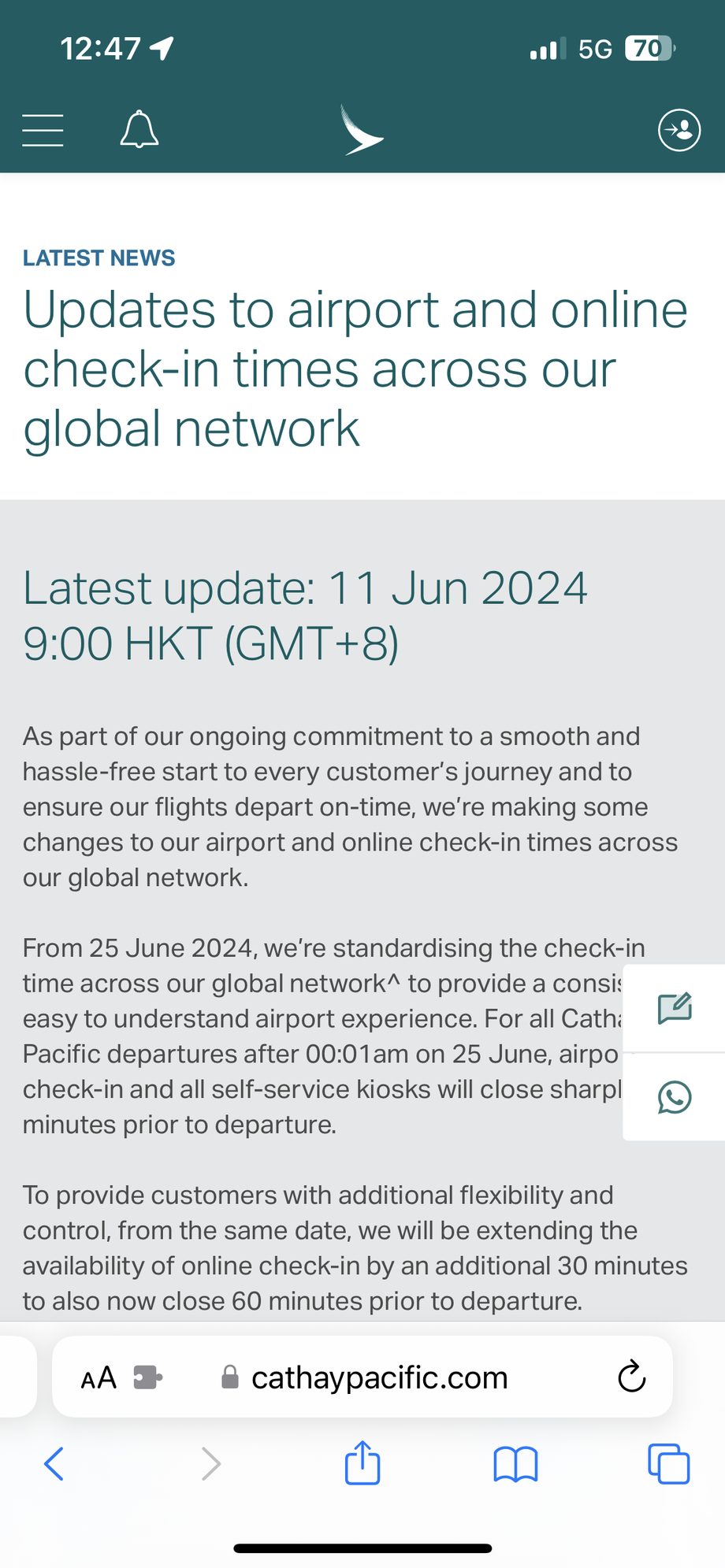 CX Check-in time increase [at all airports] - FlyerTalk Forums