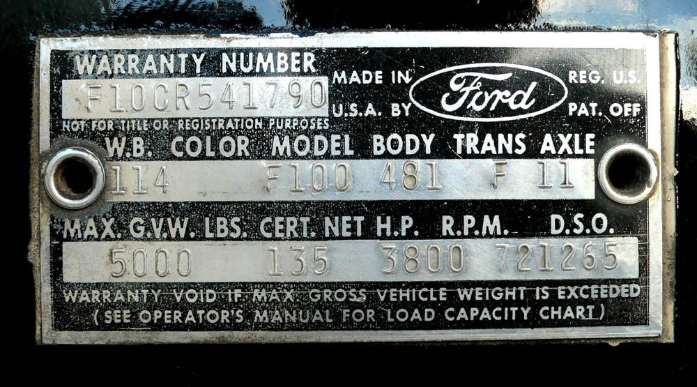 F100 colorless door VIN tag - Ford Truck Enthusiasts Forums