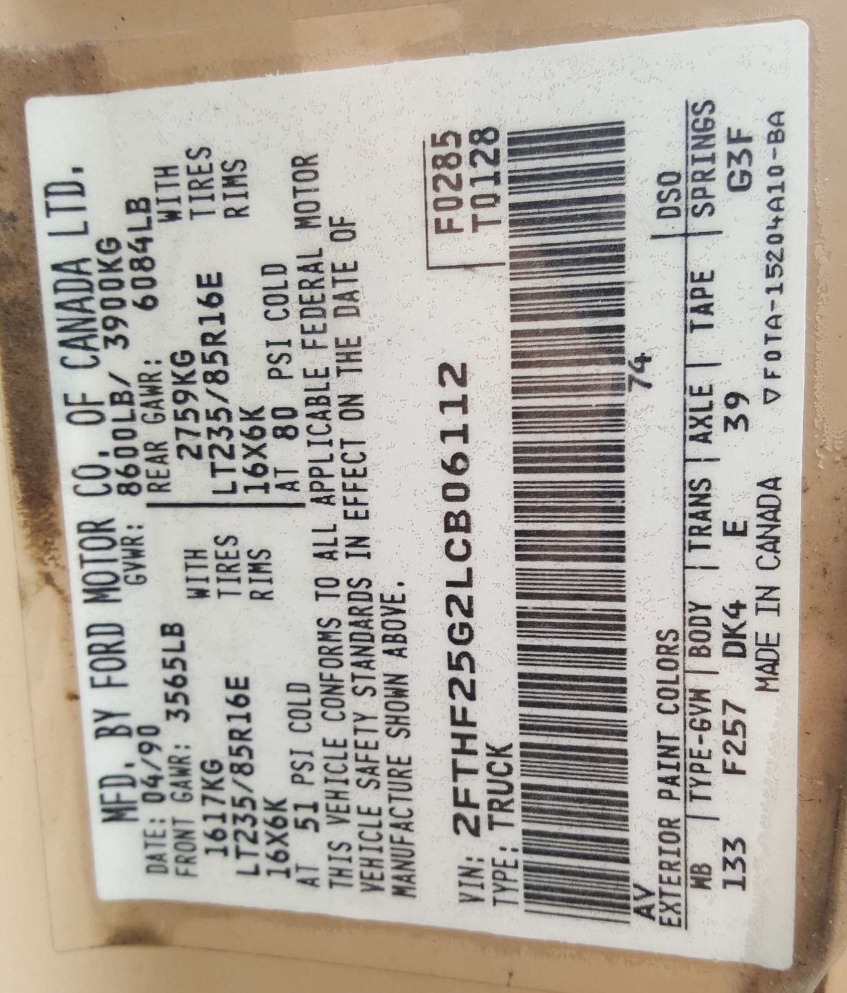 Decode my Canada Door Tag - Ford Truck Enthusiasts Forums