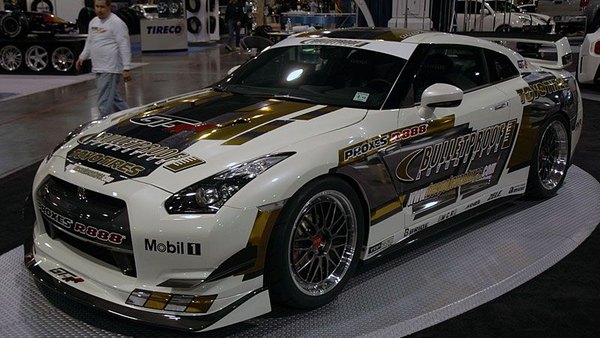 14 R35 Nissan GT-Rs on the SEMA show floor