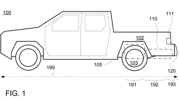 Rivian patents underbed drop-down storage tray